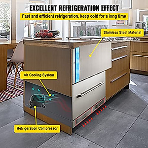 vevor 24" Undercounter Built-in Refrigerator, 5.12 Cu.ft. Double Drawer Indoor/Outdoor Beverage Fridge with Embraco compressor,32-50°F Cooling Range, Ventilated Cooling for Home and Commercial Use