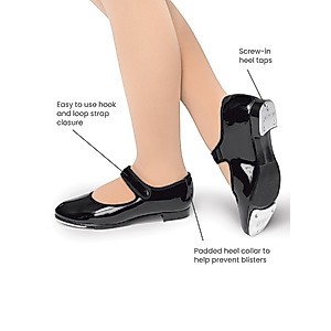 Theatricals Girls Velcro Strap Tap Shoes Black Patent 11.0M T9050C