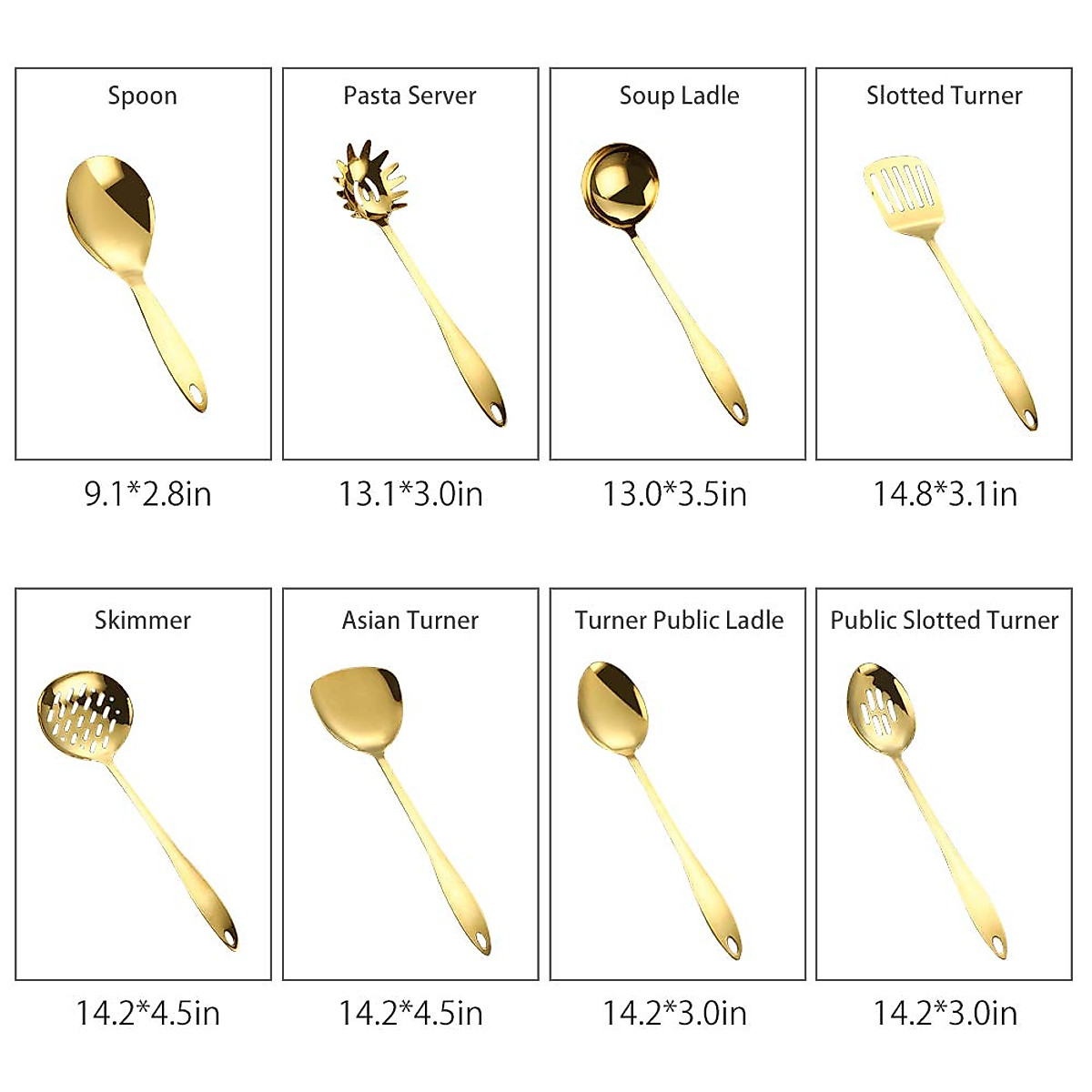 Kelendle 8 Piece Stainless Steel Kitchen Utensil Set Black Nonstick Cooking Utenisls Titanium Plated Kitchen Tools Gadgets Slotted Spatula Spoon Turner Ladle Dishwasher Safe