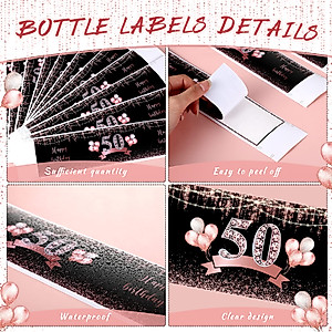 48 Pieces 50th Birthday Party Water Bottle Labels Cheers to 50th Decoration Labels Sticker Black and Rose Gold Bottle Wrappers Congrats 50th Birthday Party Supplies for Party Celebration Decor