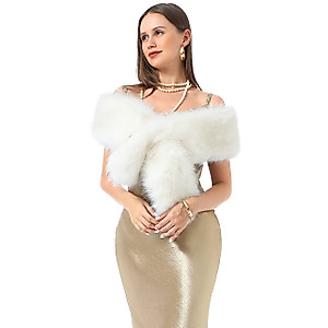 LA CARRIE Women's Faux Fur Collar Scarf Wrap Shawl Cold Winter Warmer(White,XL)