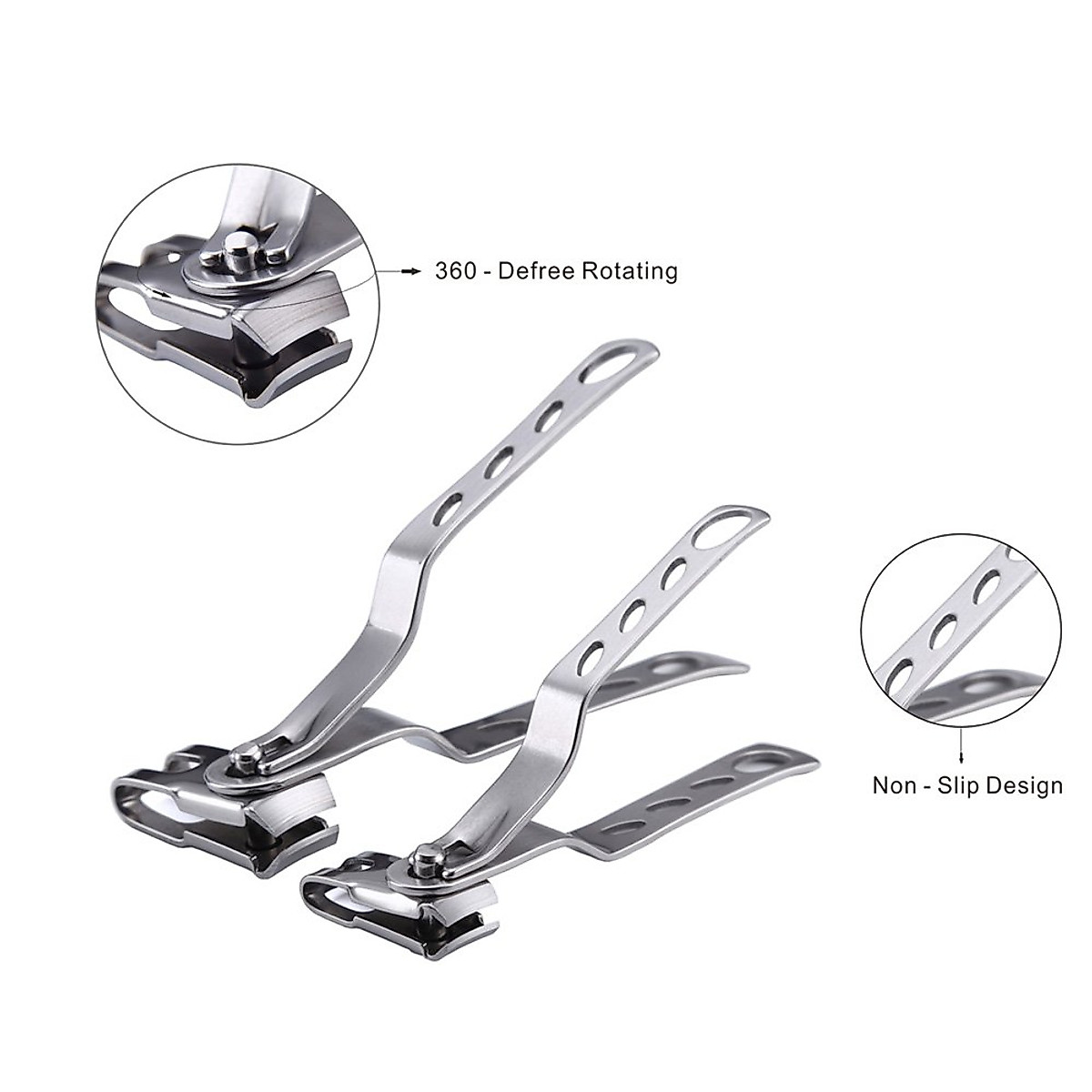 Keiby Citom Nail Clippers with 360-Degree Rotating Head - Stainless Steel Fingernails and Toenails Cutter Lagre and Small Sizes (Silver)