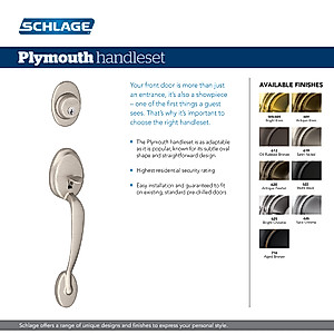 Schlage F60 V PLY 505 FLA 605 Plymouth Front Entry Handleset with Flair Lever, Deadbolt Keyed 1 Side, Bright Brass