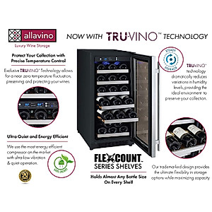 Allavino 15" Wide FlexCount II Tru-Vino 30 Bottle Single Zone Stainless Steel Right Hinge Wine Refrigerator