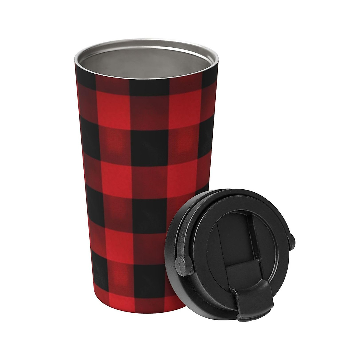Red Black Buffalo Check Plaid Pattern print Coffee Mug 17oz Double Stainless Steel Insulated Tumbler Cup With Handle and Non-Slip Base Travel Tumbler Cup Reusable Coffee Cup for Men Women Office Gift