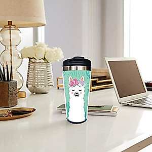 Hasdon-Hill Cute Llama Flora Travel Mug with Wrap and Black Lid, Stainless Steel Tea Cup for Women Aunt Mom Friends Birthday Gifts 12 Oz