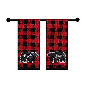 St Nick Holiday Buffalo Plaid Hand Towels Farmhouse Bear Mama Papa Rustic