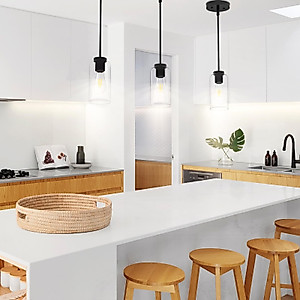 Zevluck 2-Pack Pendant Light, Matte Black Pendant Lighting with 5 Adjustable Tubes, Hanging Light Fixtures with Clear Glass Shade, Tiltable Pendant Lighting for Kitchen Island, Dining Room