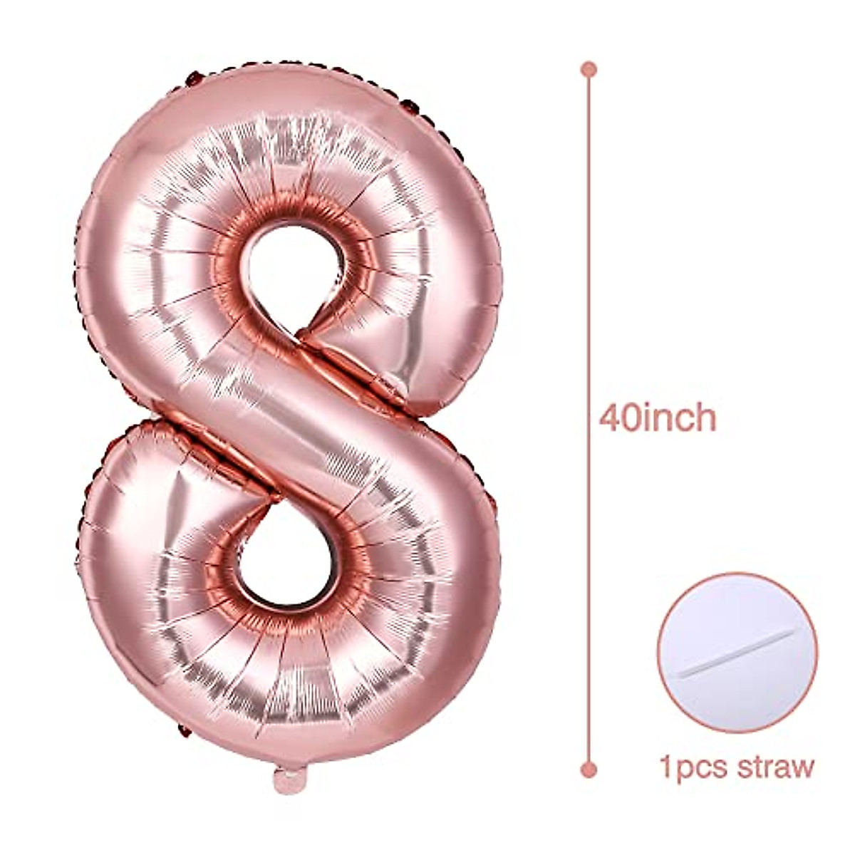 Number 8 and Number 0 Balloons, 40 Inch Rose Gold Number Balloons, Large Digital 80 Balloon, Foil Mylar Balloons Decorations for Birthday Party, Wedding, Anniversary, Graduations