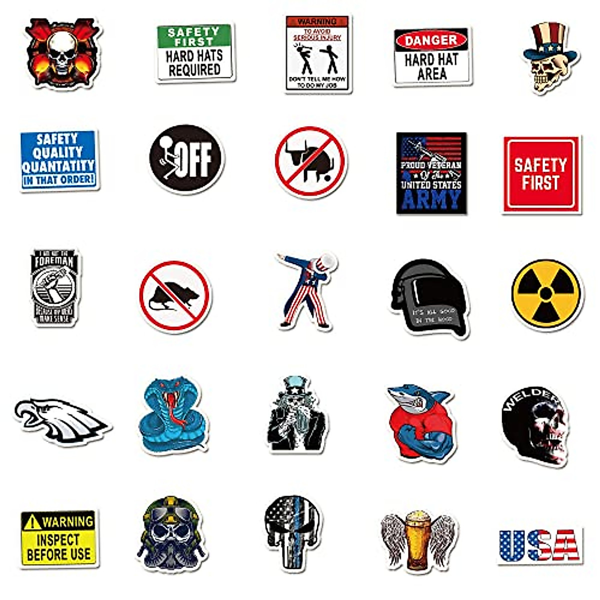 Hard Hat Stickers 105pcs Funny Construction Sticker Pack Vinyl Waterproof Tool Box Electrician Worker Helmet Decors for Teens Adult Men Guitar Laptop Accessories