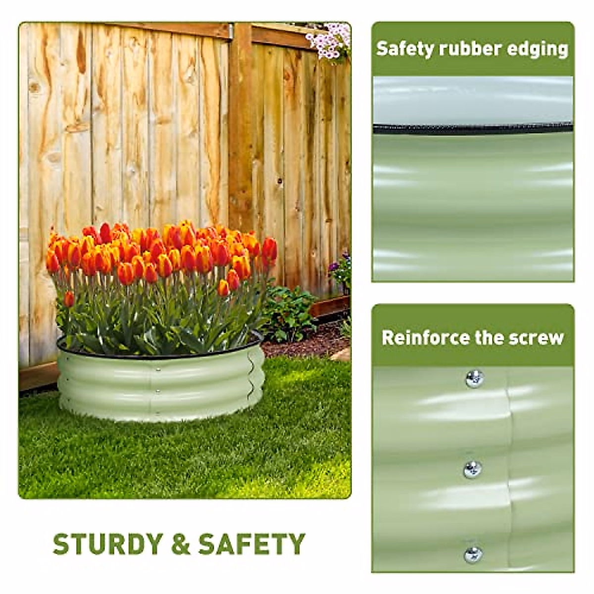 Aoodor 9'' Tall Aluzinc Metal Raised Garden Bed 30'' Round, Outdoor Garden Planter Box for Vegetable Flower Herb - Olive Green