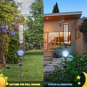 MUMTOP Rain Gauge Outdoor - 36 Inch Hummingbird Crackle Glass Solar Lights for Lawn, Yard and Garden