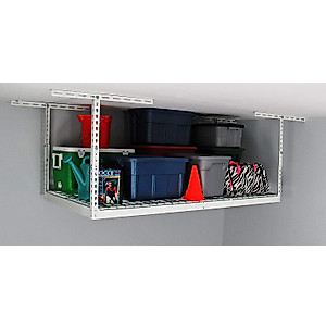 MonsterRax Overhead Garage Storage Rack - Heavy Duty Racks for Garage with 400 lb Capacity, Easy Garage Shelving, Adjustable Storage Rack, Ceiling Mount Storage Shelves 3x6 White (18"-33")