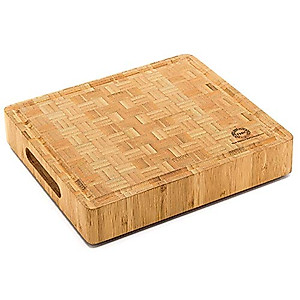 Small End Grain Bamboo Cutting Board | Professional, Butcher Block | Non-Slip Rubber Feet