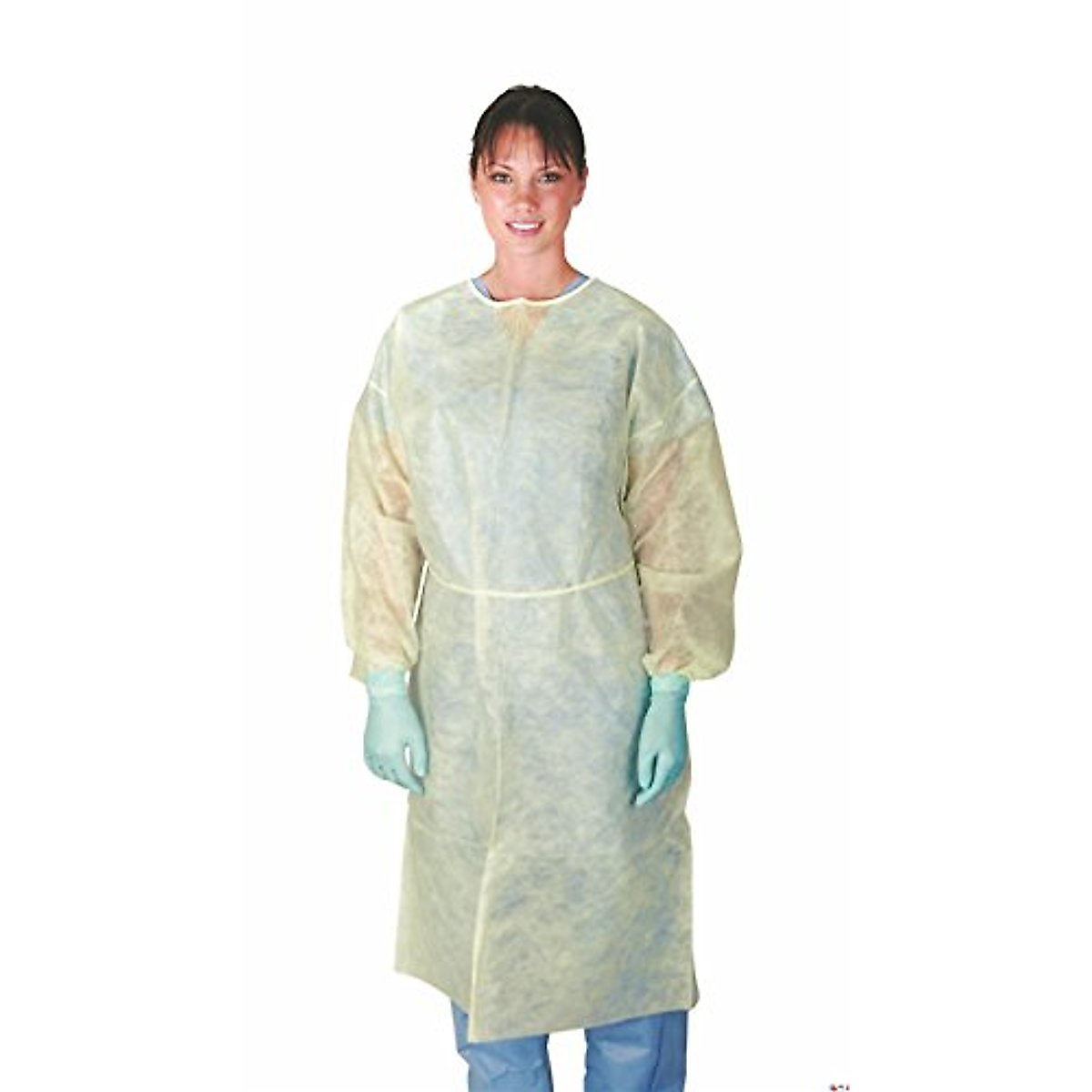 Disposable Protective Isolation Gown with Elastic Cuff,Latex Free,Non-Woven, Fluid Resistant,ONE Size FITS All,(Pack of 10) Yellow