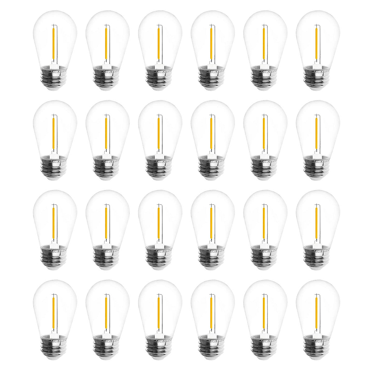 Jslinter S14 5000K Daylight Outdoor String Lights Bulbs Replacement, Shatterproof & Waterproof, 1 Watt LED 11W Equivalent, E26 Base Non-dimmable, Edison Vintage Style for Patio Garden, 24-Pack
