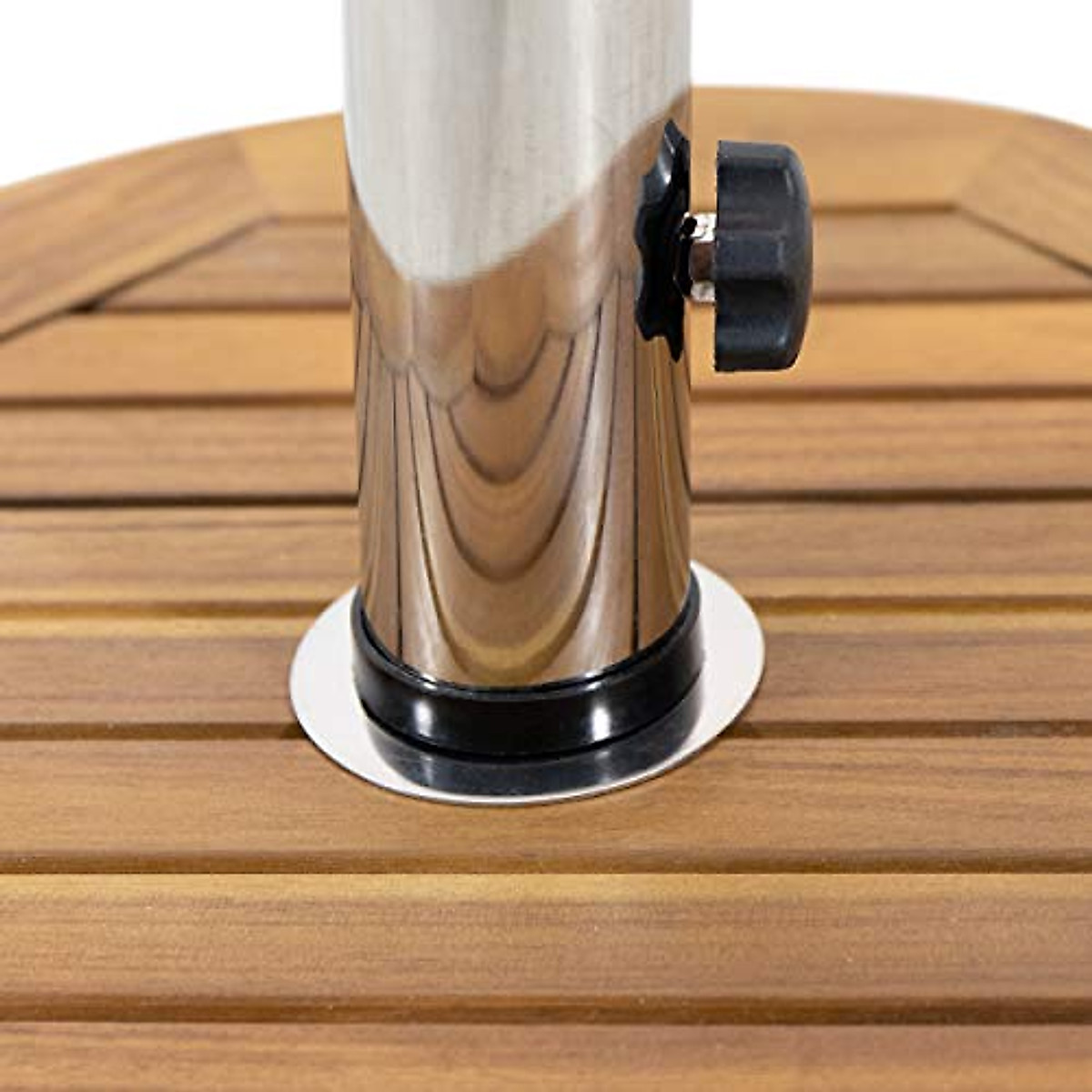 Christopher Knight Home 314641 Ralph Outdoor Umbrella Base, 17.75" D x 17.75" W x 17.00" H, Teak + Stainless Steel