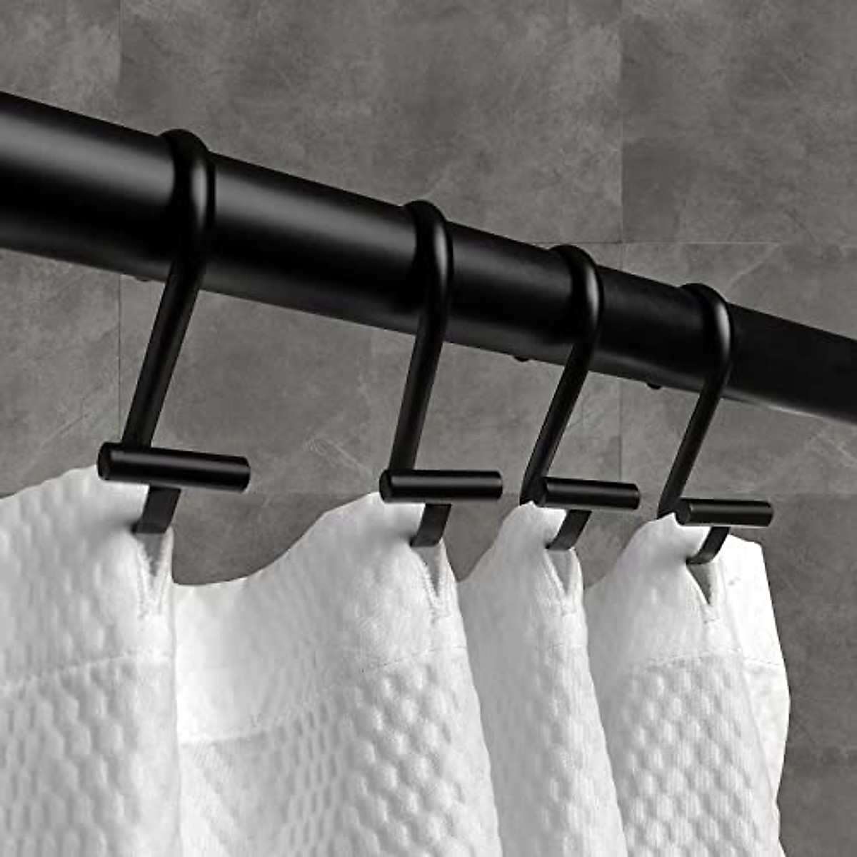 Metal Shower Curtain Hooks,Rust Proof Shower Curtain Rings for Bathroom,T-Bar Decorative Shower Curtain Hooks for Shower Rod,Set of 12(Black)