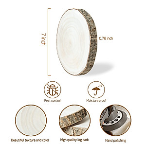 OBTANIM 5 Pcs Natural Wood Slices 6-7 Inch Large Unfinished Round Wooden Circles with Tree Bark for Table Centerpieces DIY Painting Crafts Wedding Christmas Ornaments