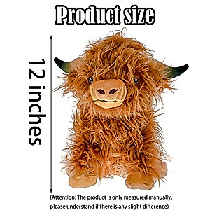 GARKALY 12 Inch Highland Cow Stuffed Animal,Scottish Fluffy Cow Plush,Cute Realistic Soft Cow Stuffed Animal Farm Decor Birthday Gift Toy for Adults Kids (Brown)