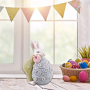 YANGMEI Easter Cute Rabbit Decorations Resin Bunny Miniature Figurines Easter Eggs Home Decor Garden Animal Statues Everyday Collection