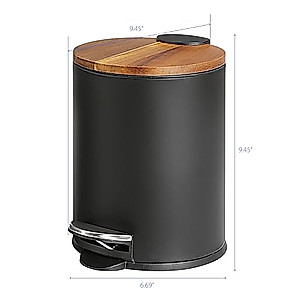 SunnyPoint Extra Small Trash Can (3 Liter /0.8Gallon) with Plastic Inner Bucket; Bathroom, Office,Kitchen and Bedroom Step On and Slow Close (BLK); Inner Bucket Size: 6.1" D X 7.2" H