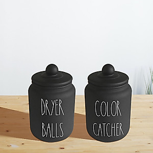 Laundry Room Organization Jars with Labels, Glass Containers for Laundry Detergent Laundry Powder, Farmhouse Laundry Pods Storage Organizers, Laundry Soap Dispenser, Scent Booster Holder(Black)