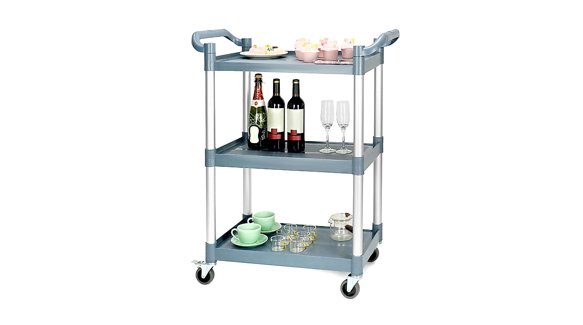 QWORK 3-Tier Plastic Utility Cart with Lockable Wheels for Restaurant ...