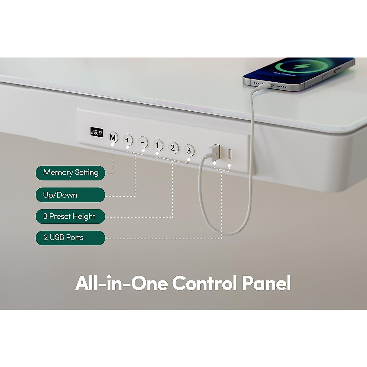 FEZIBO 55 × 24 Electric Standing Desk with Drawers, Whole-Piece Glass Adjustable Height Desk, One-Piece Quick Install Adjustable Sit Stand Desk, White