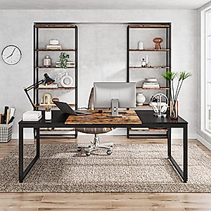 Tribesigns 70.8 Inch Modern Executive Desk, Large Workstation Office Computer Table, Modern Simple Business Study Writing Desk Furniture for Home Office, Black and Brown