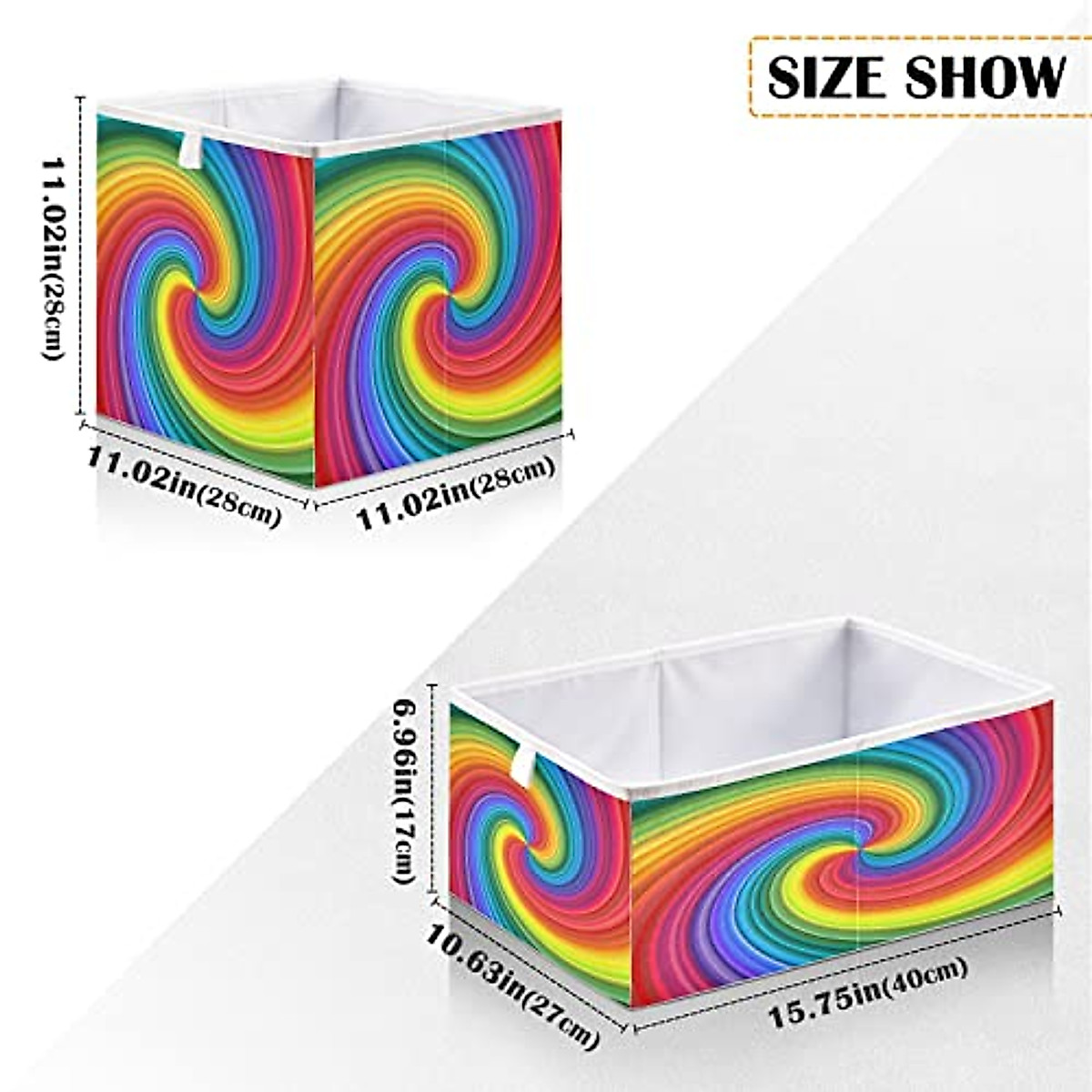 Kigai Rainbow Colored Swirl Storage Bins Cube Foldable Storage Baskets Bin Waterproof Home Organizer with Handles Basket for Toy Nursery Blanket Clothes, 11x11x11 Inch