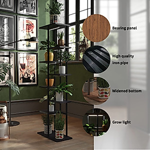 Solatmos Metal Plant Stand with Grow Lights Multiple Wood Flower Planter Pot Holder Shelf Rack Display for Patio Garden Corner Balcony Living Room