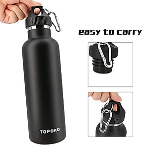 TOPOKO Colored Non-Rusty Stainless Steel Vacuum Water Bottle Double Wall Insulated Thermos, Sports Hike Travel, Leak Proof, BPA Free, 25 oz, Grey (Black)