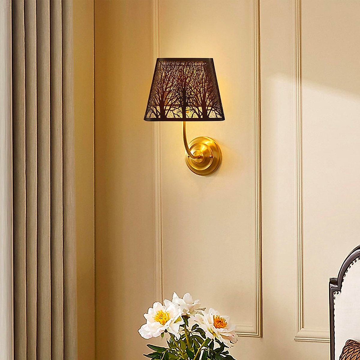 Medium Square Lamp Shades, ALUCSET Metal Lampshade with Pattern of Trees for Table Lamp and Floor Light, 7 x 10 x 7.5 Inch, Pattern of Trees (Black/Gold)