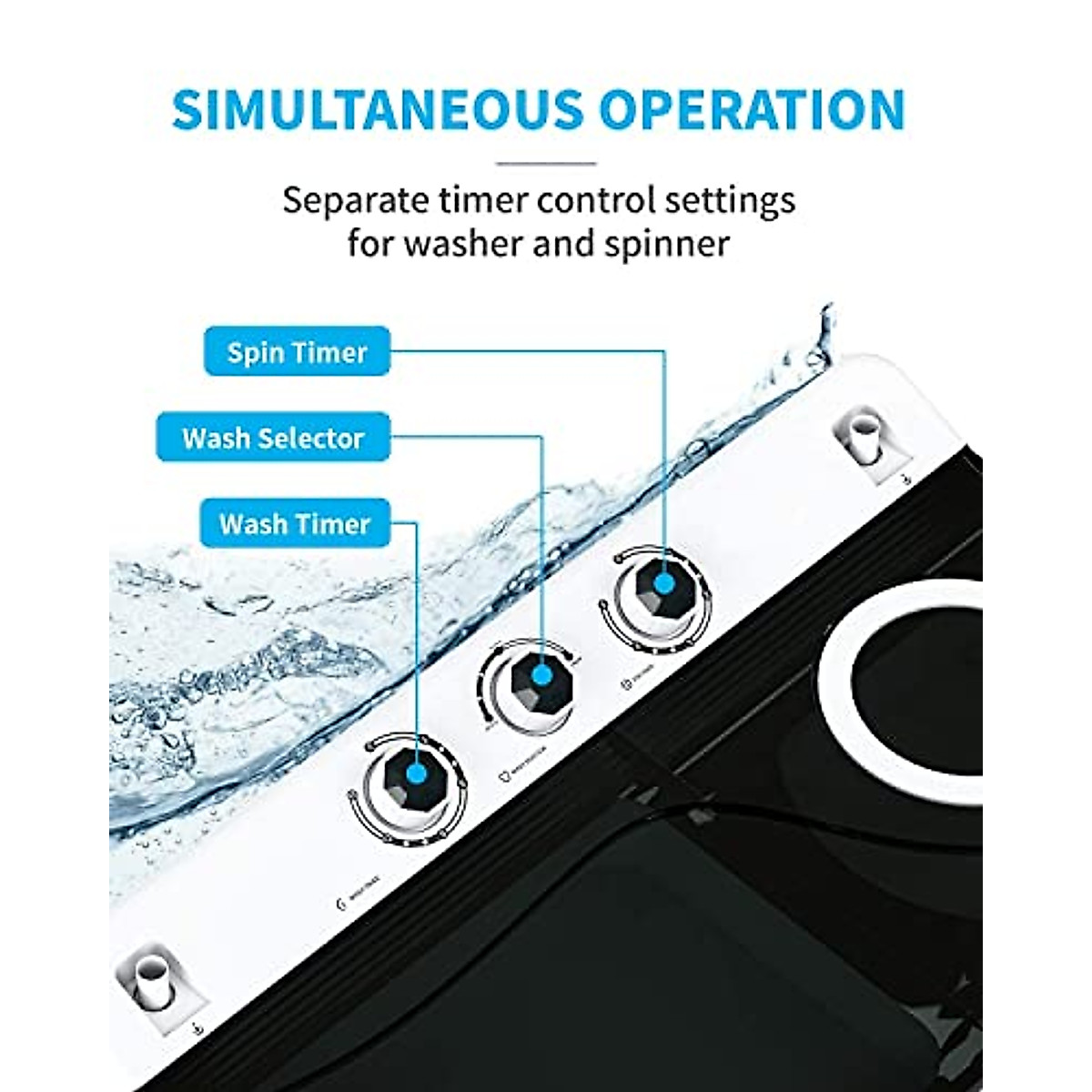 ROVSUN Compact Twin Tub 26lbs Portable Washing Machine, Mini Washer(18lbs) & Spiner(8lbs) / Built-in Drain Pump/Semi-Automatic for Camping, Apartments, Dorms & RV’s