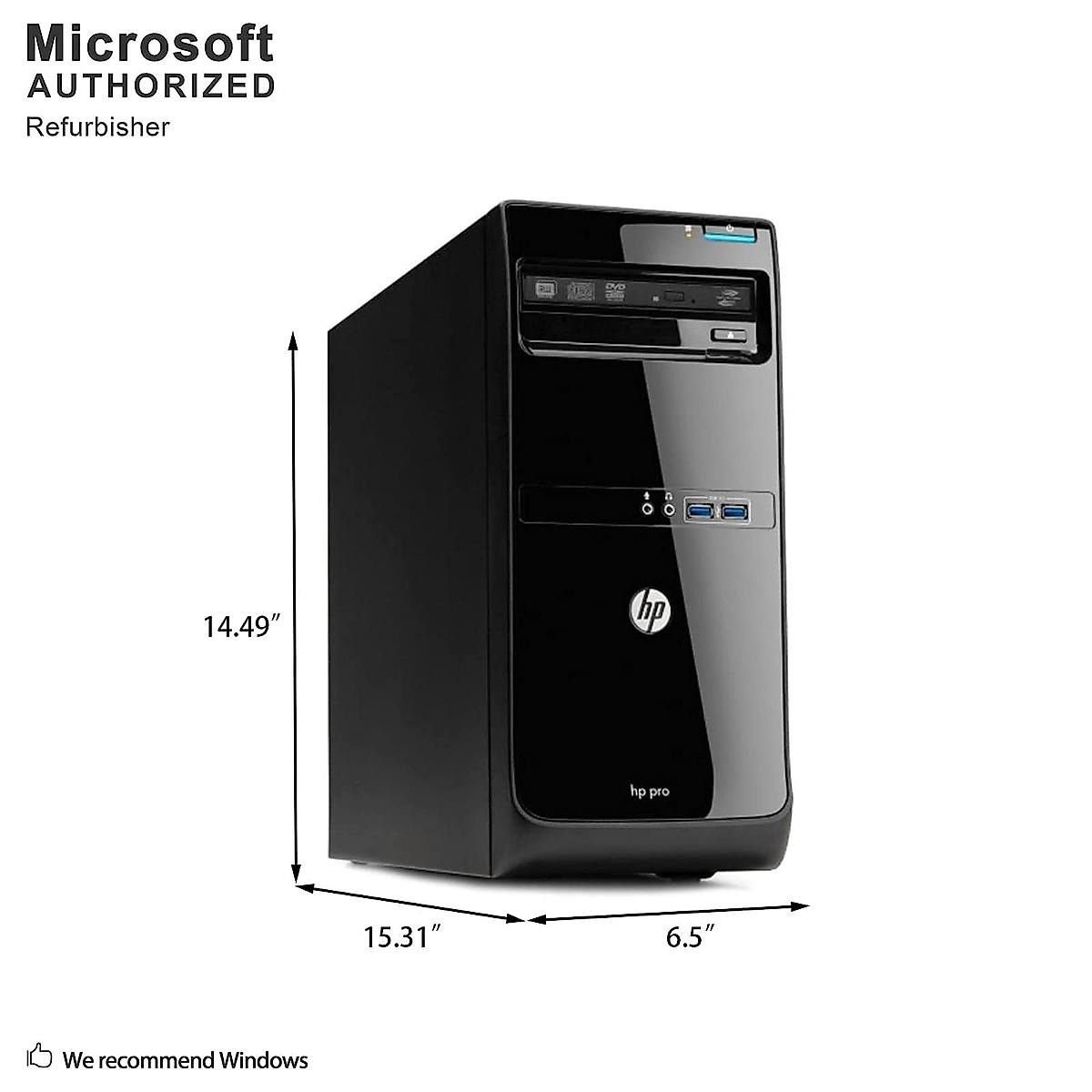 HP Pro 3500 Microtower Desktop PC, Intel Core i3-3220 3.3GHz, 8G DDR3, 1T, WiFi, BT 4.0, DVD, Windows 10 64-Multi-Language Support English/Spanish/French (Renewed)