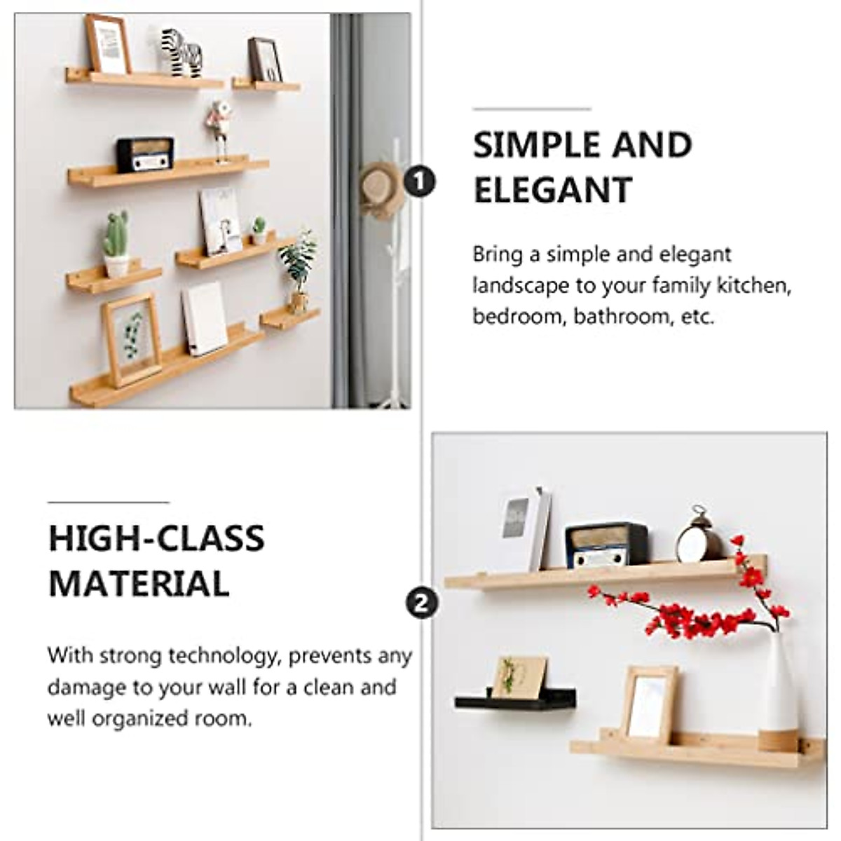 Veemoon Wall Mount Shelf Wall Rack Wall Shelf Multi-Function Wood Floating Shelf for Kitchen Living Room Bathroom