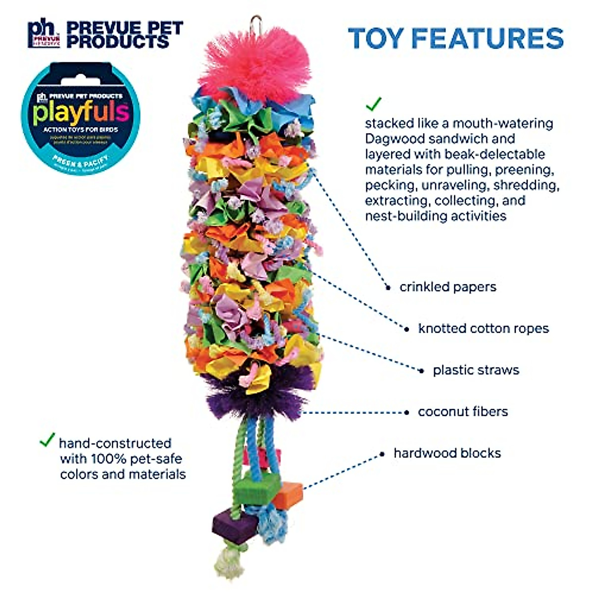 Prevue Pet Products 62607 Calypso Creations Dagwood Bird Toy, Multicolor