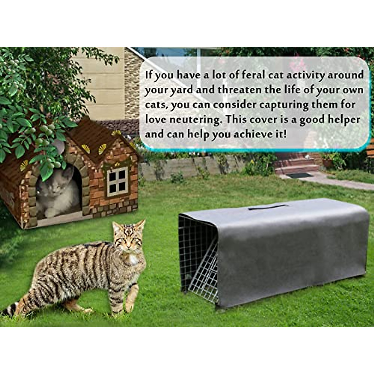 Deblue Feral Cat Trap Cage Cover, 32" Cage Trap Cover for Live Animals with Bite Proof Gloves, Large Trap Cage Cover for 1 Door Humane Trap Cage-(NO CAGE)
