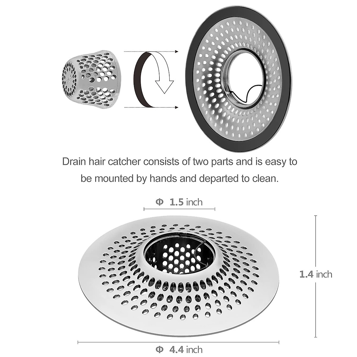 LEKEYE Drain Hair Catcher/Bathtub Shower Drain Hair Trap/Strainer Stainless Steel Drain Protector(Patented Product)