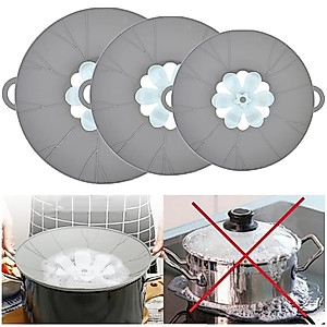 URMONA 3 PCS Spill Stopper Lid Cover, Diameter Length 8.86'' + 10.24'' + 11.42'' Boil Safeguard Lid Cover, Silicone Microwave Splatter Lid for Food, Multi-Function Lid Cover for Kitchen Cooking