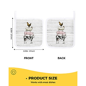 Pot Holders Set of 2,Cow Pig Sheep Chicken Farm Animal Potholder for Kitchen Heat-Proof Hot Pads,Vintage White Wooden Board Hot Mats Potholders for Cooking Baking BBQ