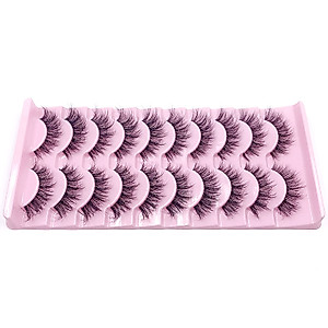 IFLOVEDEKD 10 Pairs 100% Handmade Fake Lashes Clear Band Fake Eyelashes 3D Wispy Lashes Fluffy Eye Lashes Natural Look Reusable Lashes Short Natural False Lashes Soft Mink Lashes Fluffy