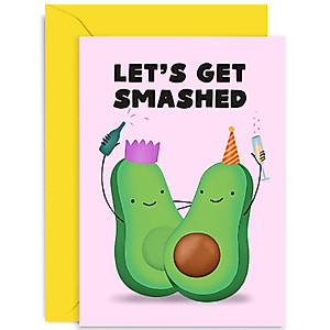 Old English Co. Funny Avocado Birthday Card for Him or Her - Let's Get Smashed Avocado Pun Joke For Men Women - Celebrate Well Done Passed Exams New Job | Blank Inside with Envelope