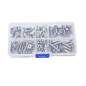 Flat Hex Socket Head Cap Screws Metric Threaded Hexagon Allen Head Drive Countersunk Machine Bolts Nuts Metal Standard Fastener Hardware Assortment Kit Set 180pcs 304 Stainless Steel M4