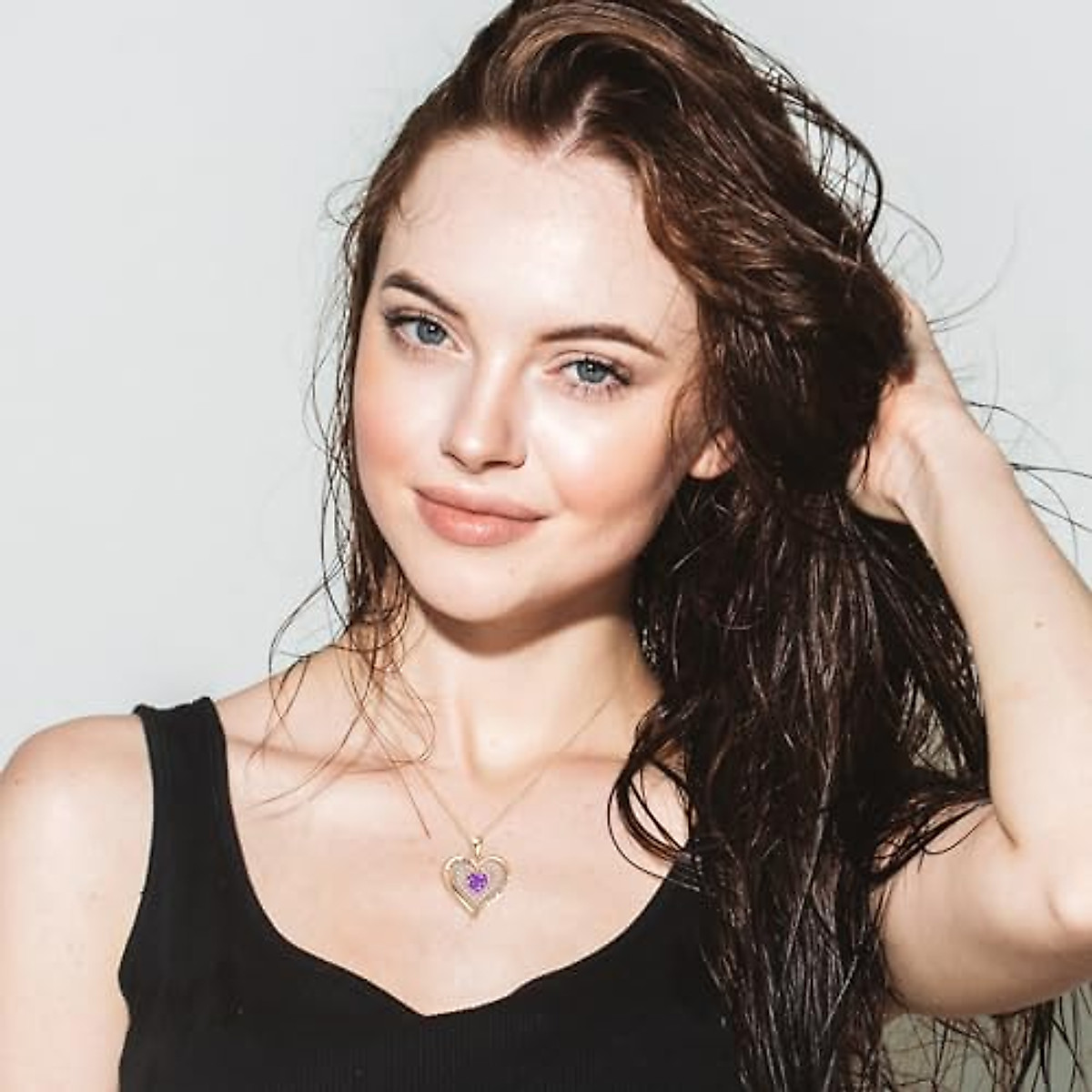 Women's Jewelry Birthstone Necklace for Wife Valentine’s Day for Girlfriend Wife Heart Pendant with Amethyst Necklaces for Her on Birthday Mother's Day Anniversary Christmas (Rose Gold-Feb-Amethyst)