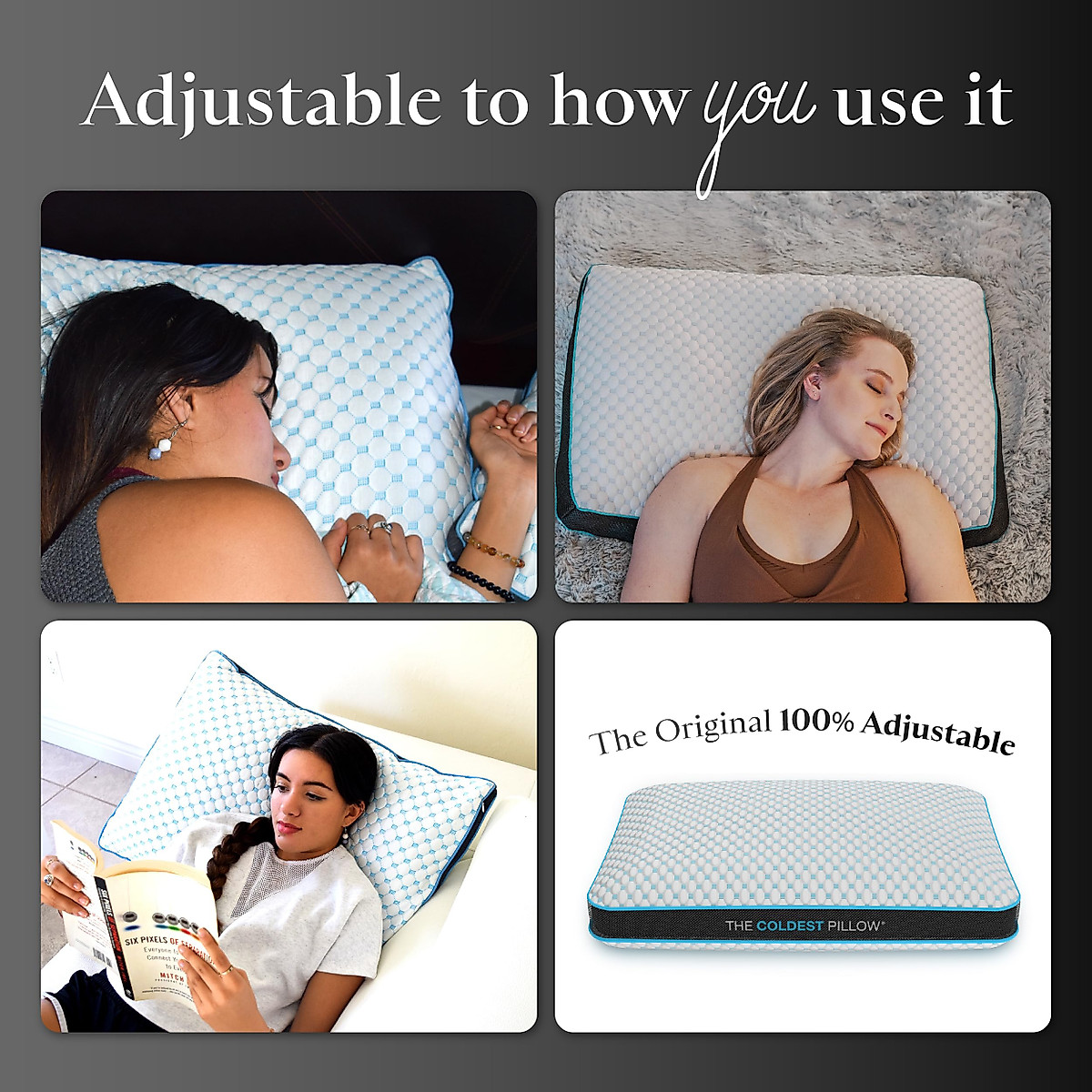 Coldest Pillow - Adjustable Fill, Washable Cover, and Best for Breathable Cool While Sleeping -Premium (Small) (Grey)