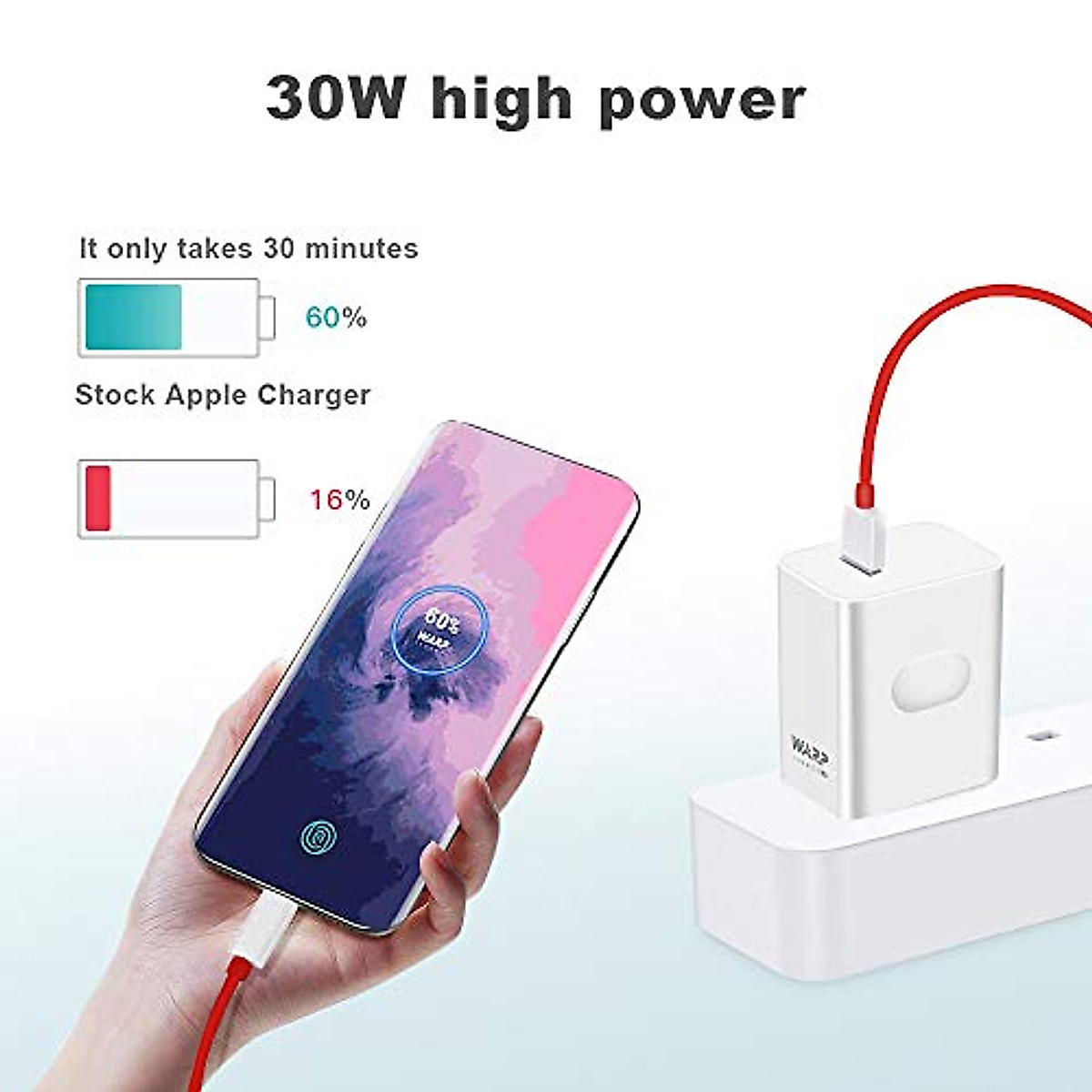WNIEYO Oneplus 8 8pro Charger ，Warp Charger, OnePlus 7T 7 Pro Charger [5V 6A] + Fast Charging Cable for OnePlus 7 pro / 7 / 6T / 6 / 5T / 5