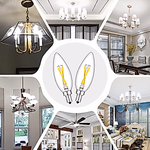 CRLight 2W 4000K LED Candelabra Bulb Daylight White 30W Equivalent 300LM, E12 Base Dimmable LED Chandelier Filament Light Bulbs, Antique Style B10 Clear Glass Candle Torpedo Tip, 12 Pack