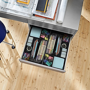 ROSROSE 2 Pack Desk Organizer Trays - Small & Large Office Drawer Organizers w/6 Adjustable Compartments, Metal Mesh Storage Set for Office Supplies & Home